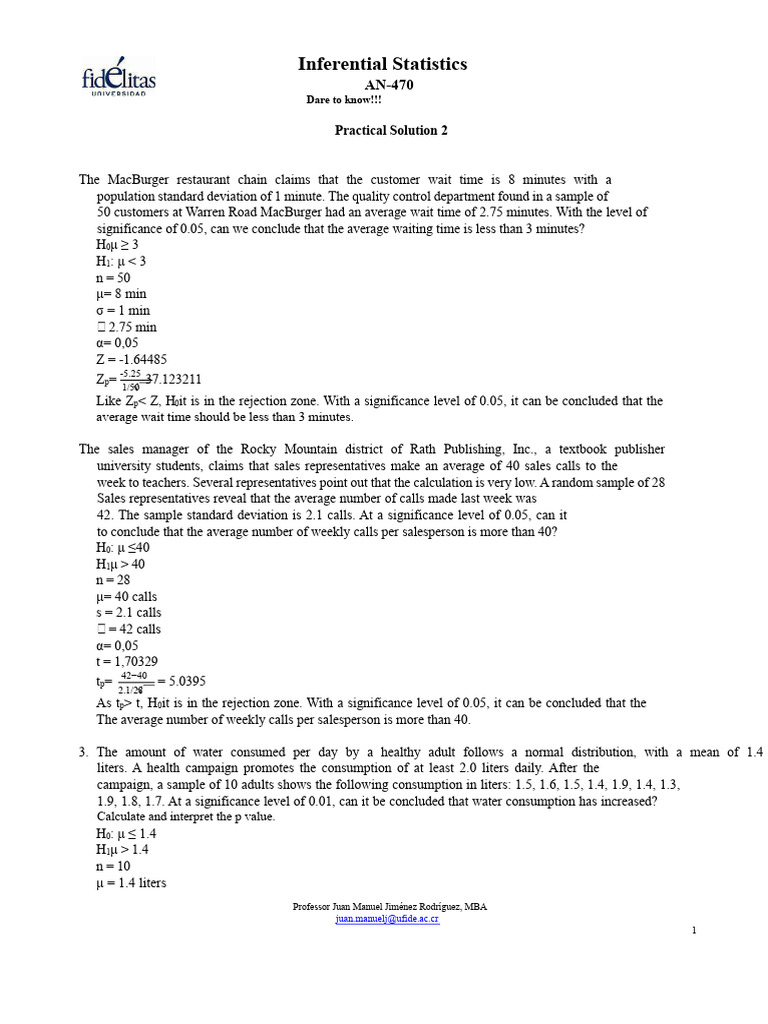 Inferential Statistics Analysis Examples | PDF | Statistical ...