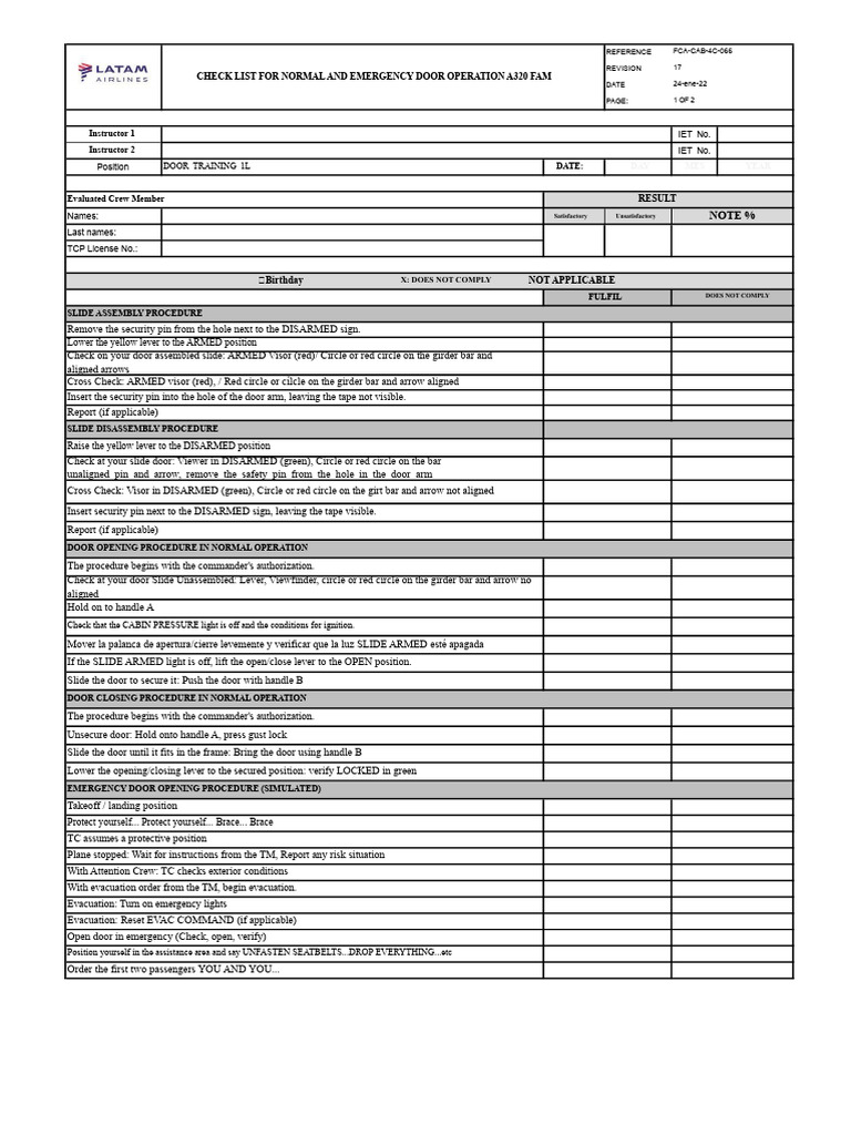 A320 Door Operation Checklist Guide | PDF | Transport Safety ...