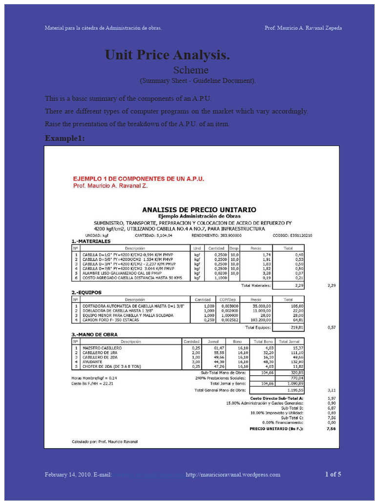 Unit Price Analysis Scheme | PDF | Cost | Business