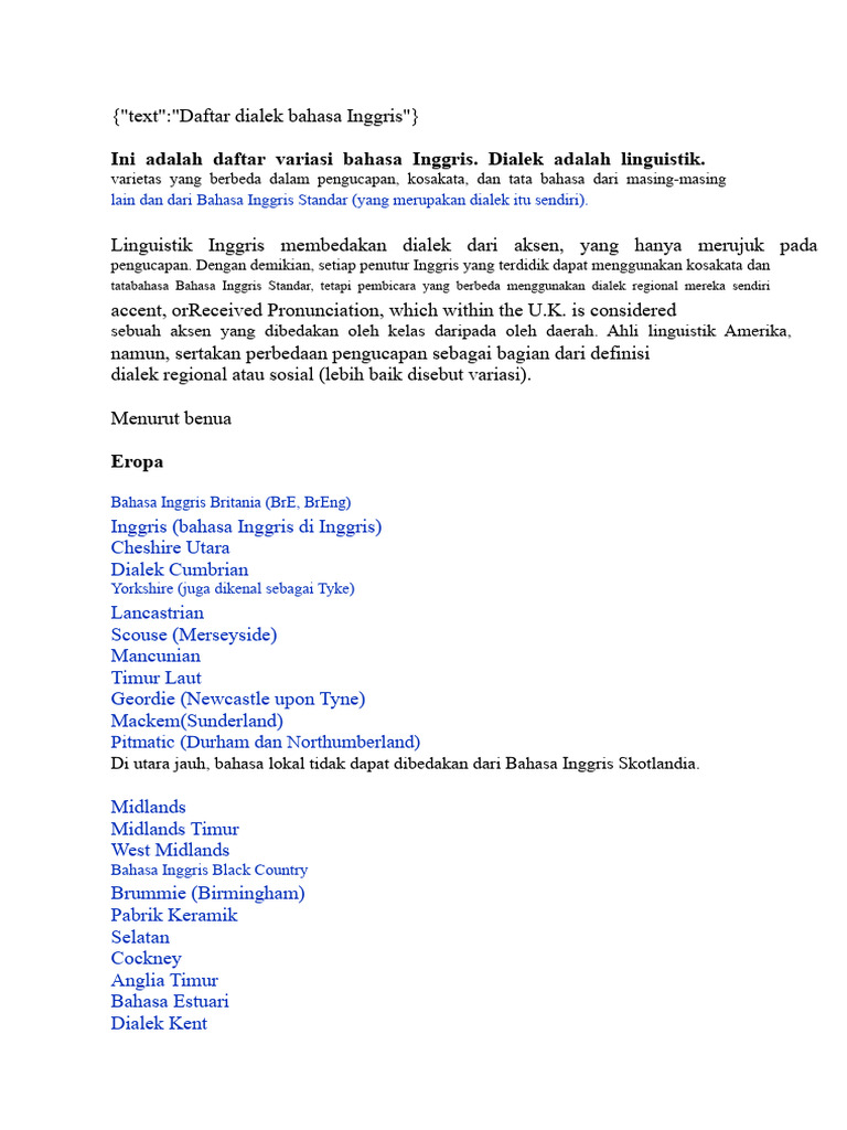 Daftar Dialek Bahasa Inggris | PDF