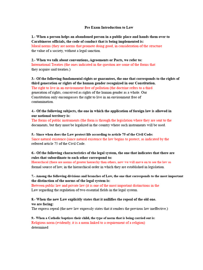 Introduction To Law Exam | PDF | Rights | Sources Of Law
