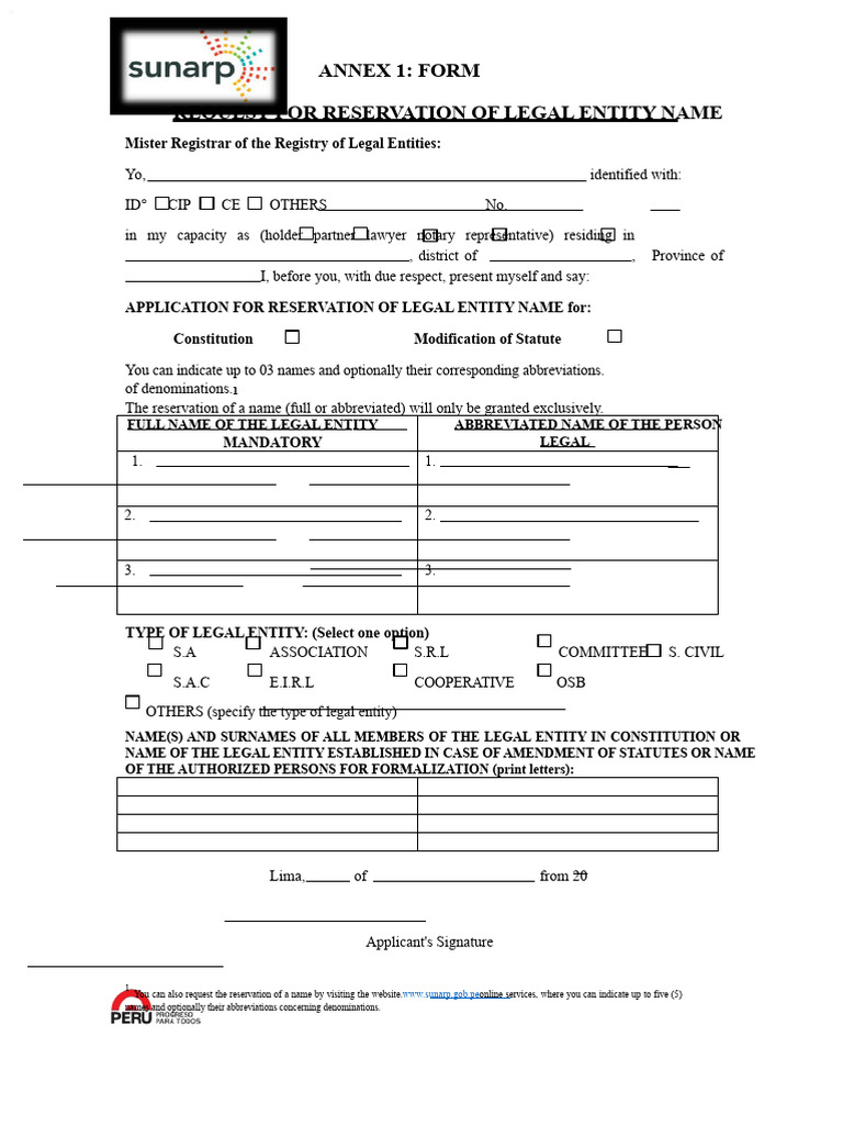Reservation Request Format Name Legal Entity | PDF | Identity Document ...