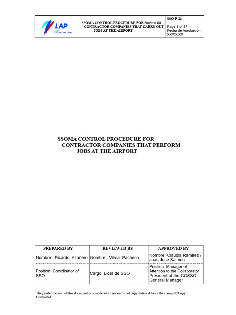 SSG-P-23 SSOMA Management Procedure For Contractor Companies - Update ...