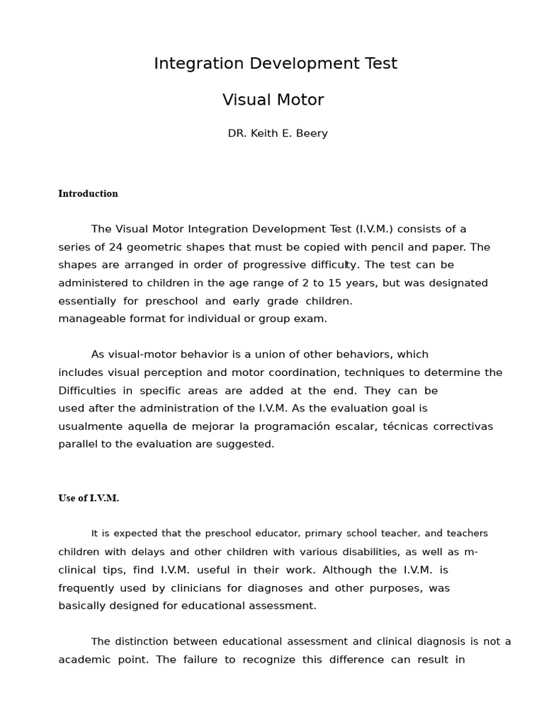 Visual Motor Integration Test Guide | PDF | Perception | Educational ...
