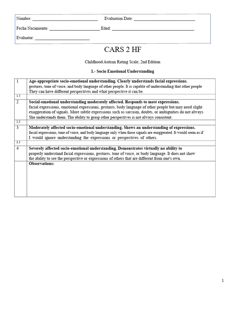 Childhood Autism Rating Scale Evaluation | PDF | Nonverbal ...