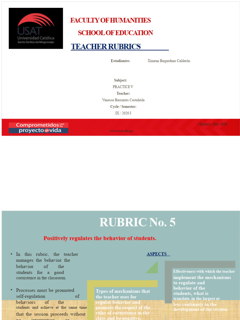 Positively Regulates Students' Behavior (Rubric 5) . | PDF ...