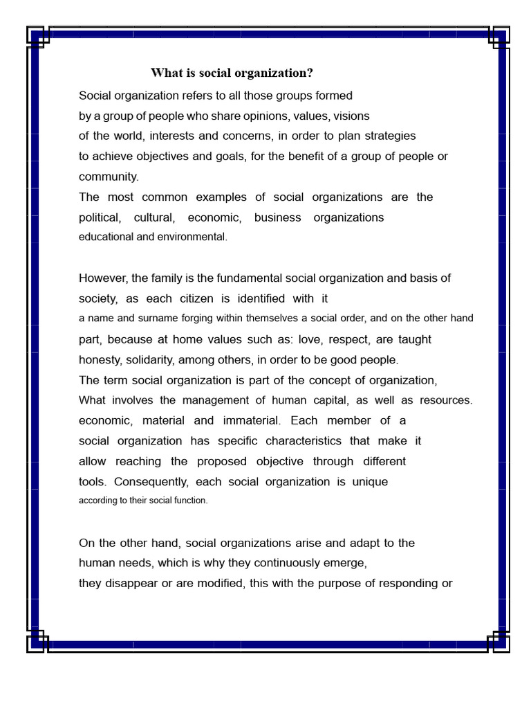 What Is Social Organization | PDF | Institution | Family