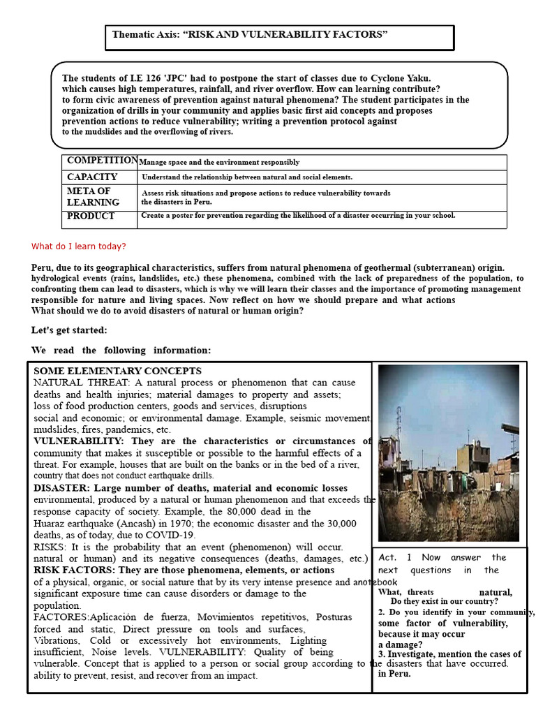 Sem 2 Work Sheet On Risk Factors and Vulnerability 2° ABCD | PDF ...