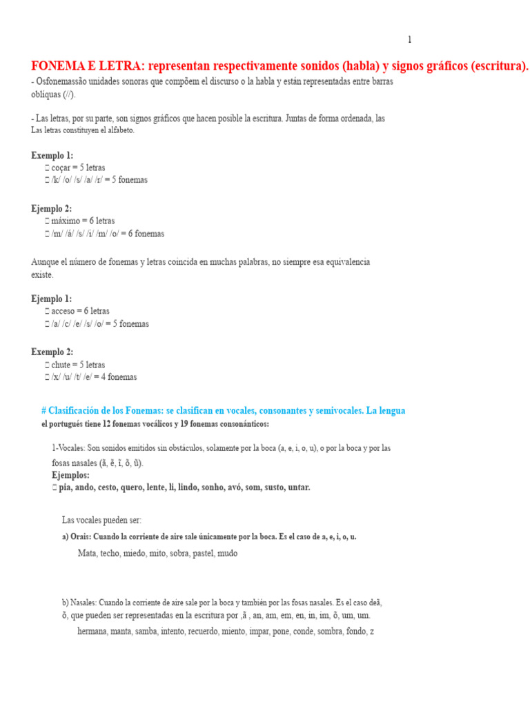 Fonemas y Letras en Portugués: Guía Completa | PDF | Escritura | Fonema
