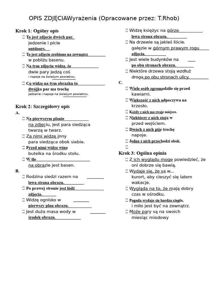 Wyrażenia Opisujące Obraz | PDF