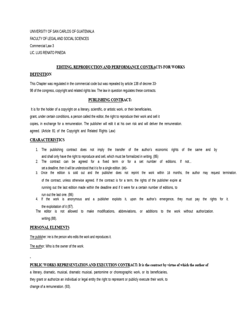 Editing, Reproduction, and Execution of Work Contract | PDF | Copyright ...