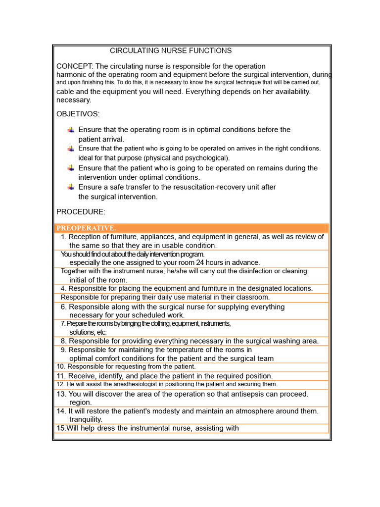 Circulating Nurse Responsibilities in Surgery | PDF | Anesthesia ...