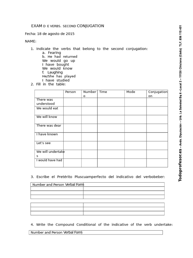 Exam of Verbs 2 Conjugation | PDF