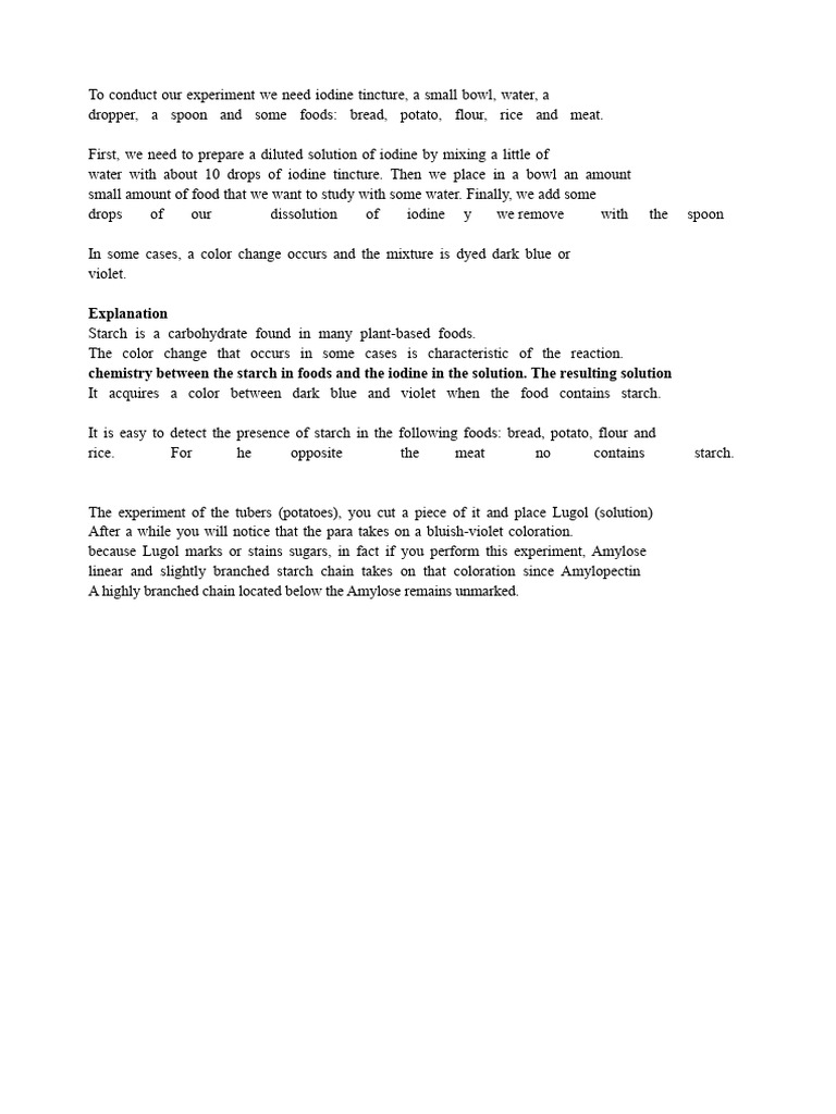 Iodine Dye Experiment | PDF