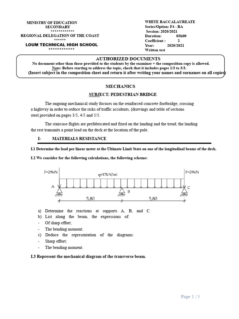 White Examination Applied Mechanics Test Tle F4 2020-2021 | PDF | Beam ...