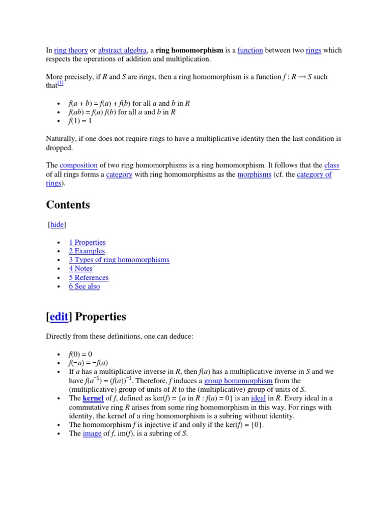 Properties of Ring Homomorphisms | PDF | Ring (Mathematics) | Field ...