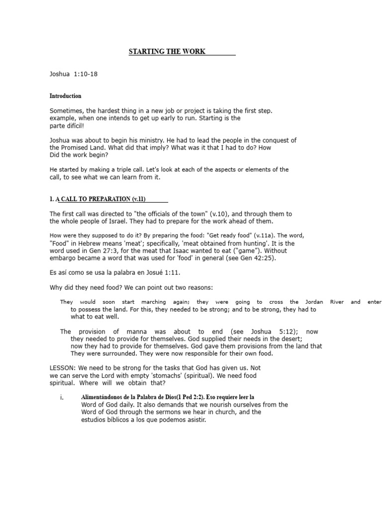 Joshua 1 (10-18) Starting The Work | PDF | Joshua | Torah Books