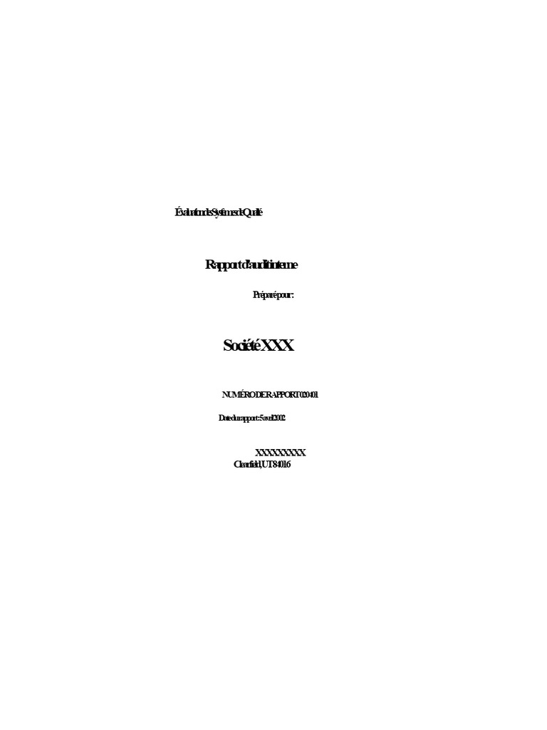 Rapport d'Audit ISO 9001:2000 de XXX | PDF | Audit | Système de ...