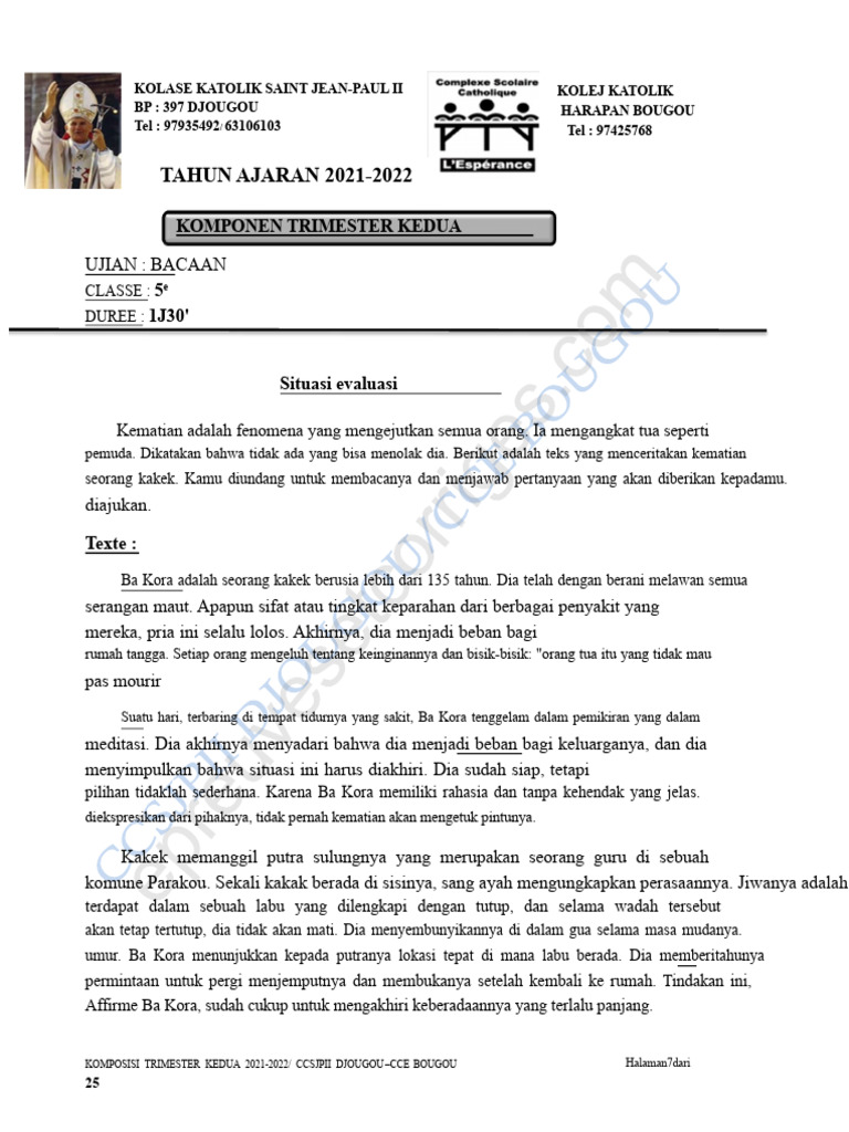 Komposisi Trimester Ke-2 Bacaan Kelas 5 Tahun Ajaran 2021-2022 Sekolah ...