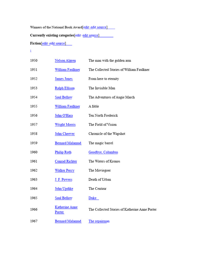 National Book Award Winners List | PDF | American Short Story Writers ...