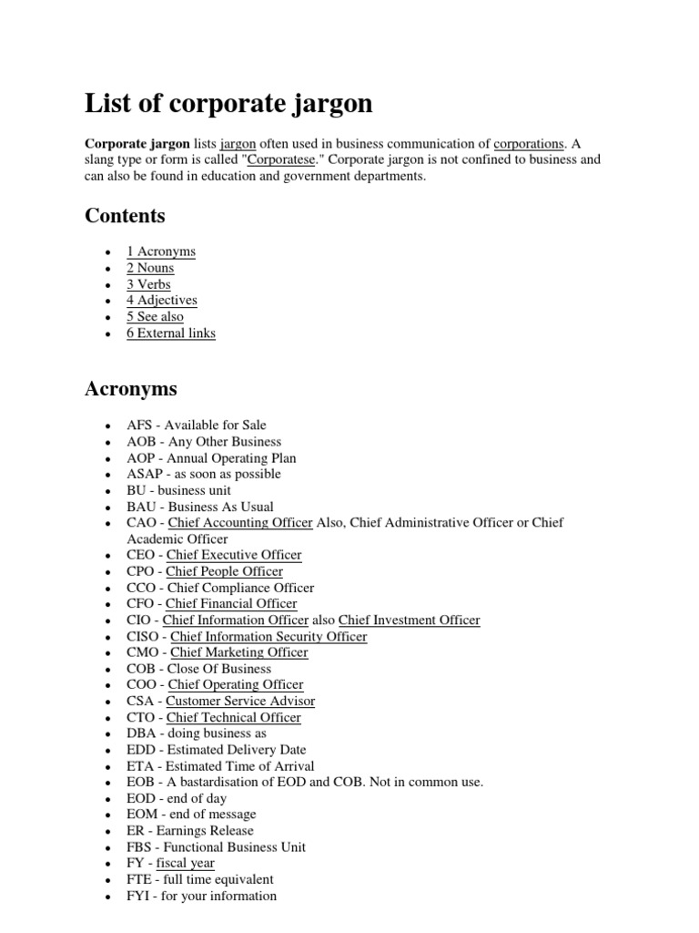 List of Corporate Jargon | PDF | Chief Financial Officer | Chief ...