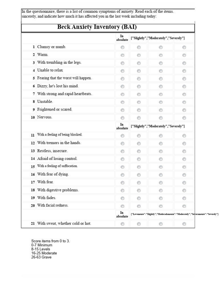 Beck Anxiety Inventory | PDF