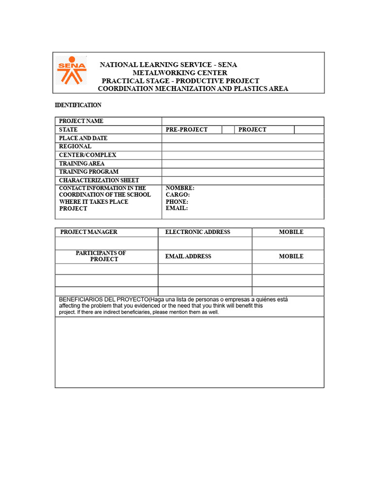 SENA Metalworking Project Proposal | PDF | Risk
