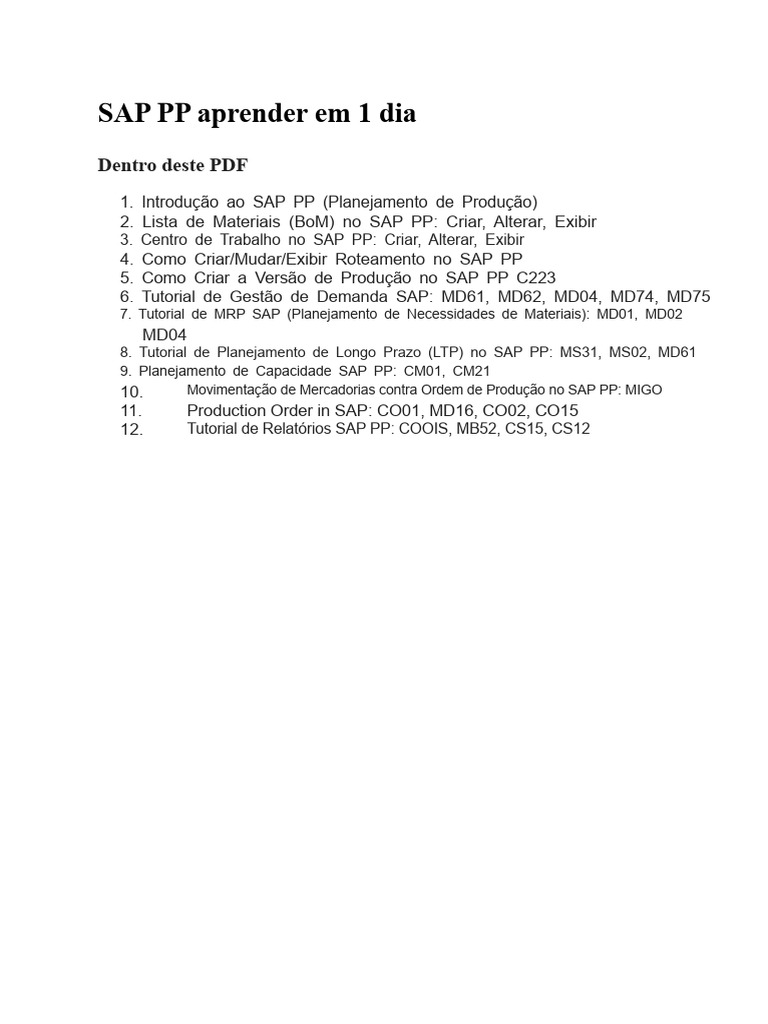 Guia Rápido de SAP PP em 1 Dia | PDF