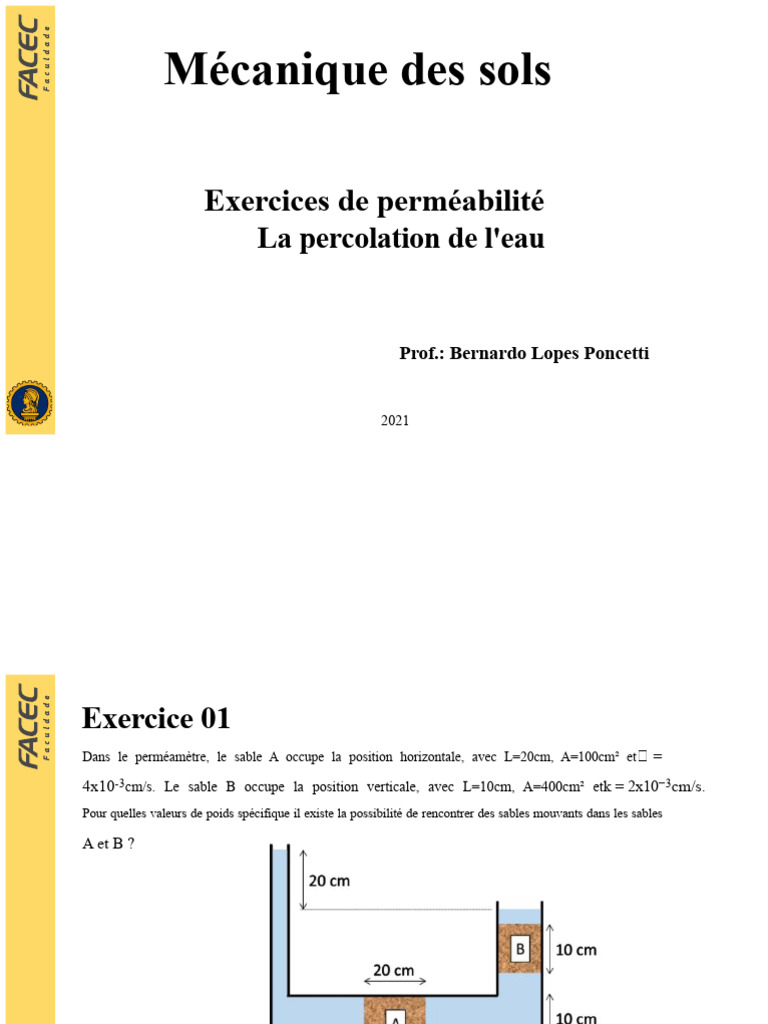 Exercices de perméabilité en mécanique des sols | PDF | Mécanique des ...
