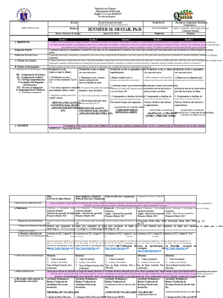 DLL Inglês 10 Q1_Módulo 1_Aula 3_Mito, Sinais Implícitos e Explícitos, Deixe Ir, Orfeu, A Vida ...