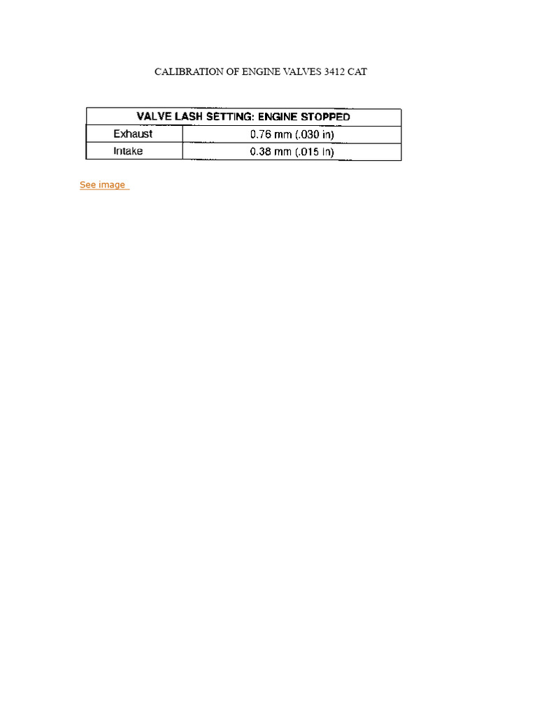 Calibration of Valves Engine 3412 Cat | PDF