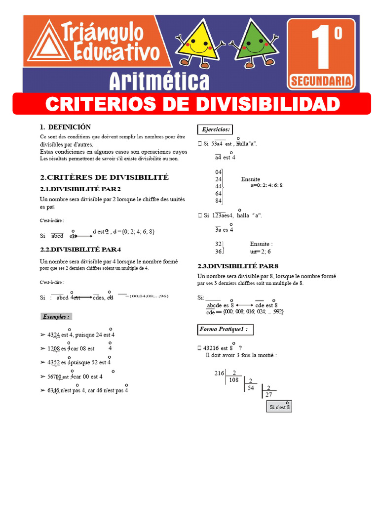 Critères de Divisibilité des Nombres | PDF | Théorie des anneaux | Division