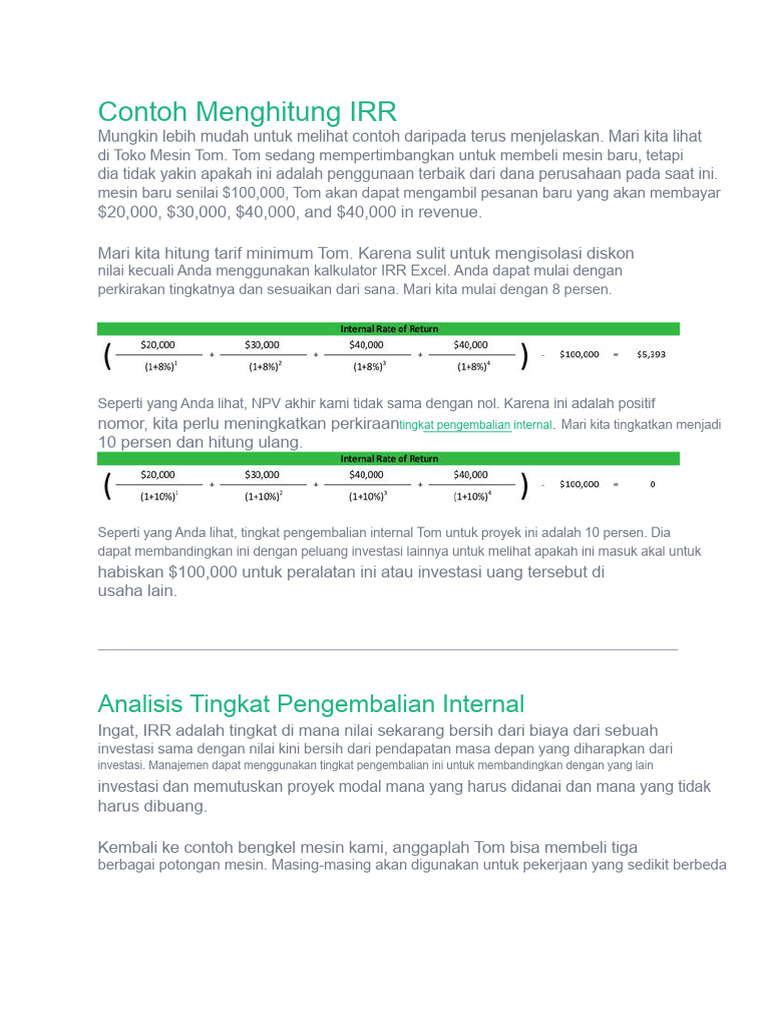 Contoh Perhitungan IRR untuk Investasi | PDF