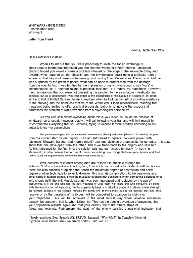 Why War - Sigmund Freud | PDF | Violence | Reason