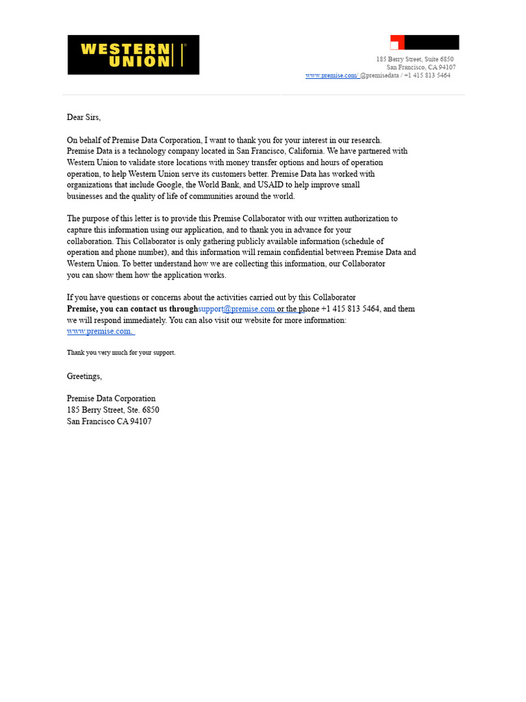 Western Union - Letter of Authorization (EN) | PDF
