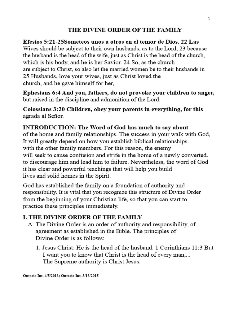 Divine Order in Family Relationships | PDF | Wife | The Gospel