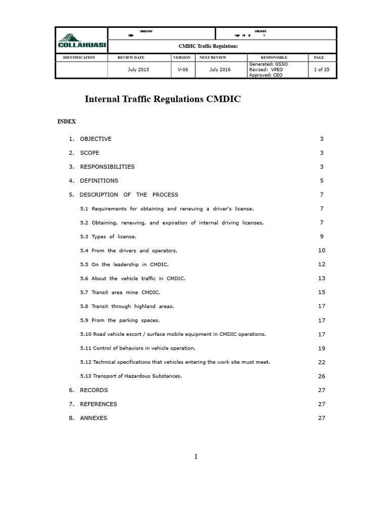 Internal Traffic Regulations Cmdic | PDF | Driver's License | Driving