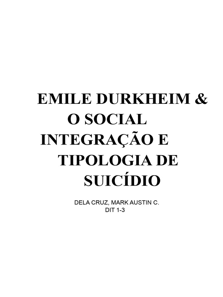 Suicídio e Integração Social de Durkheim | PDF | Sociologia | Émile ...