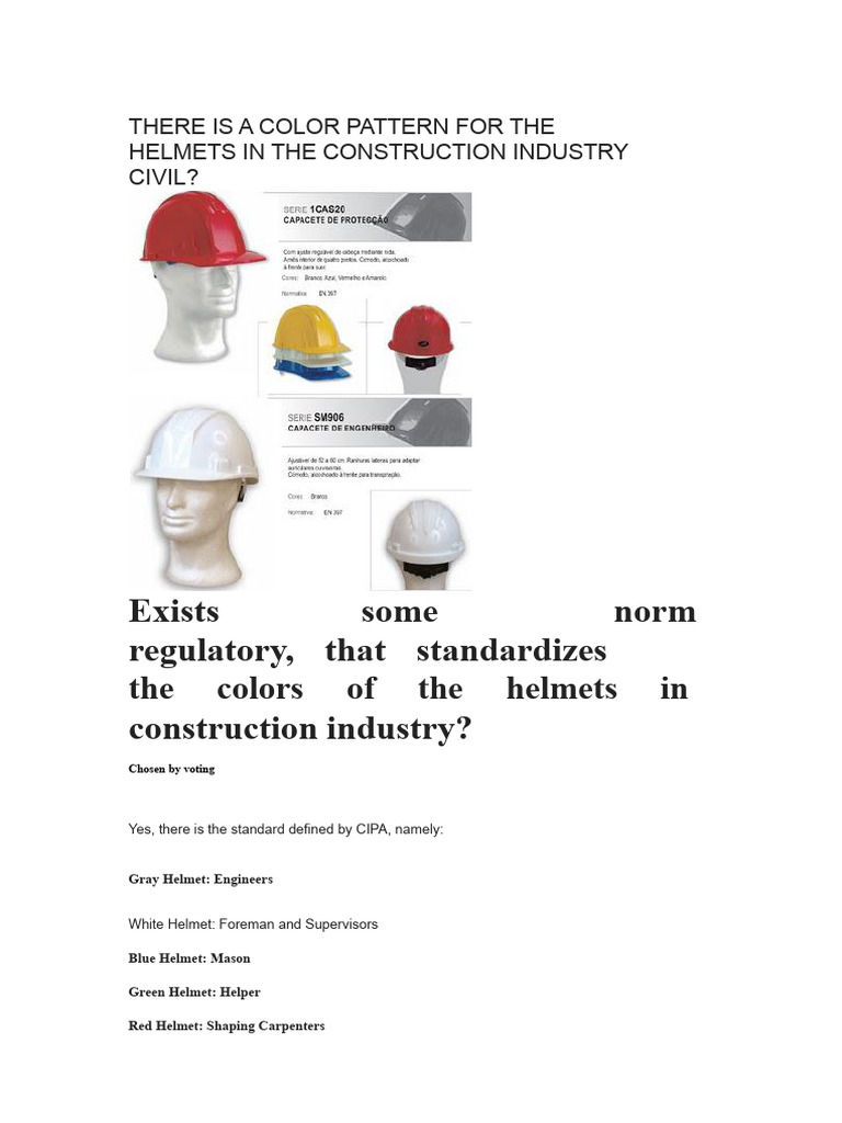 There Is A Color Code For Helmets in The Civil Construction Industry ...