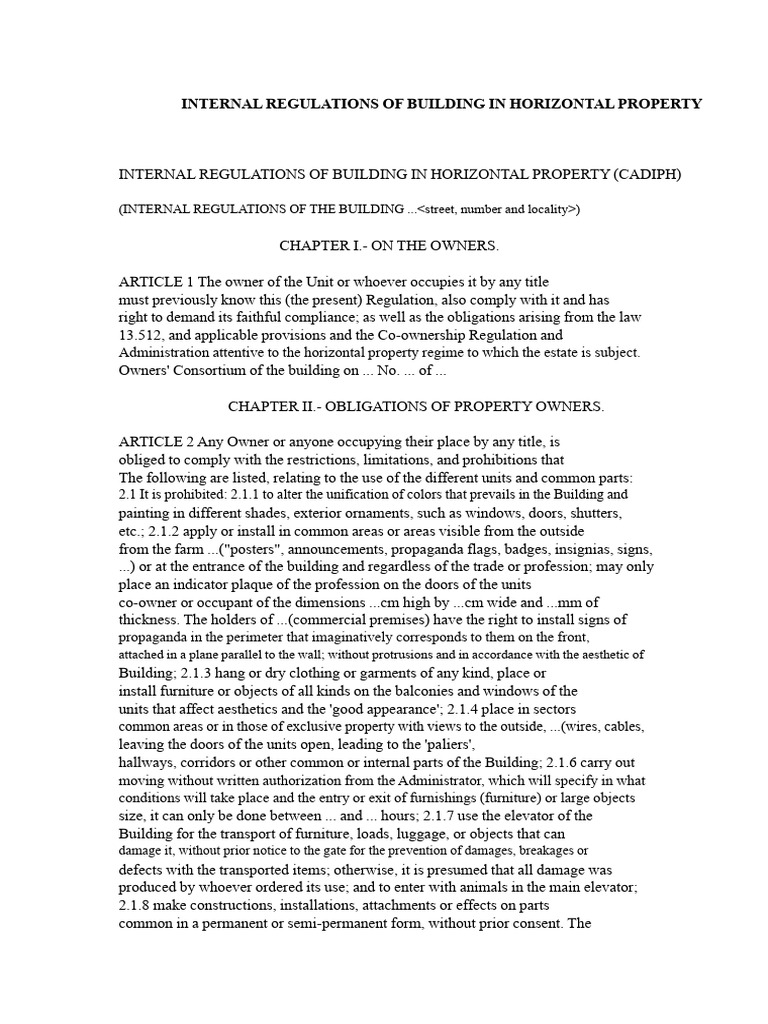 Internal Regulation of The Building in Condominium | PDF | Regulatory ...