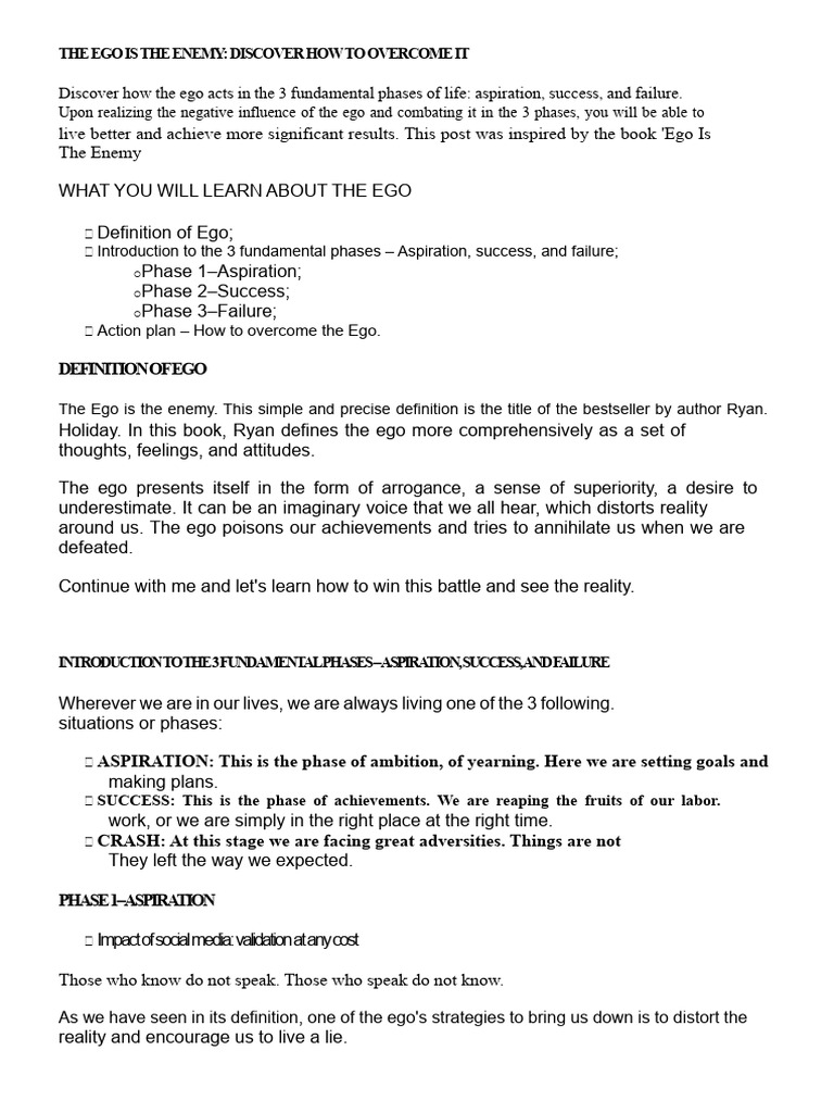 The Ego Is The Enemy | PDF | Love | Envy