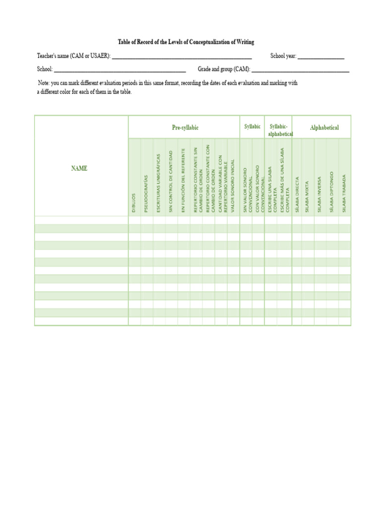 Levels of Writing Conceptualization Record | PDF