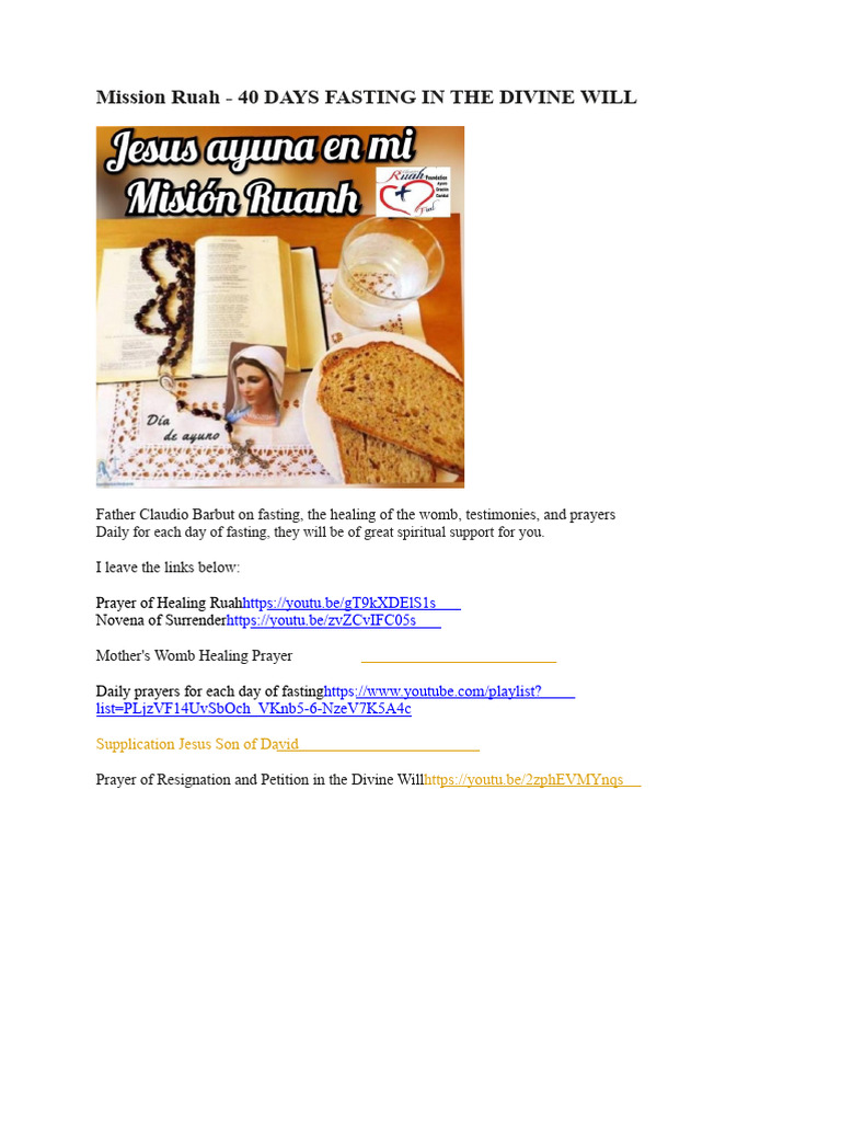 40 Days Fasting in Divine Will Guide | PDF | Sacraments | Prayer