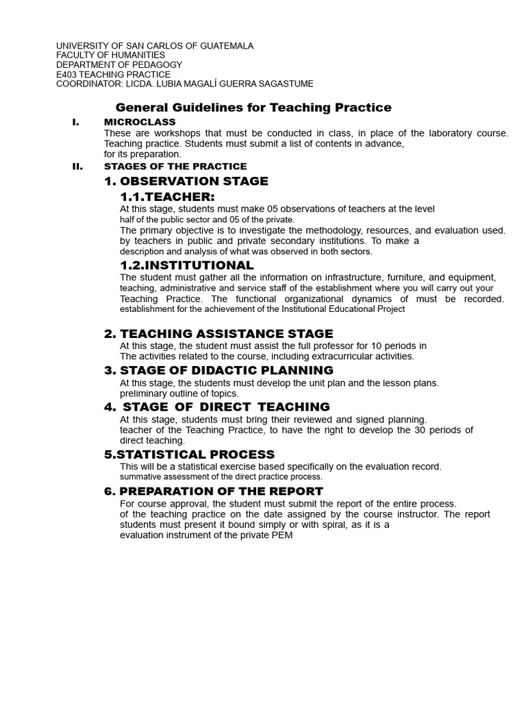 Teaching Practice Guidelines for Students | PDF | Teachers | Lesson Plan