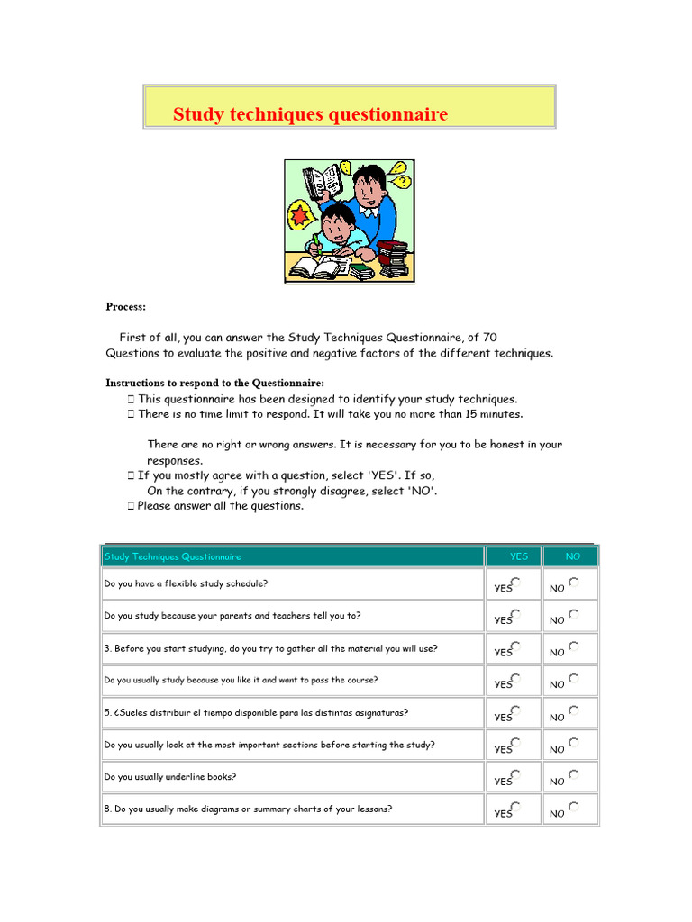 Study Techniques Questionnaire | PDF | Questionnaire | Human Communication
