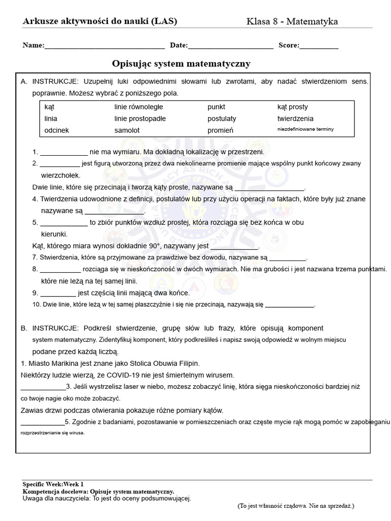 Matematyka 8 Q3 LAS 1 | PDF