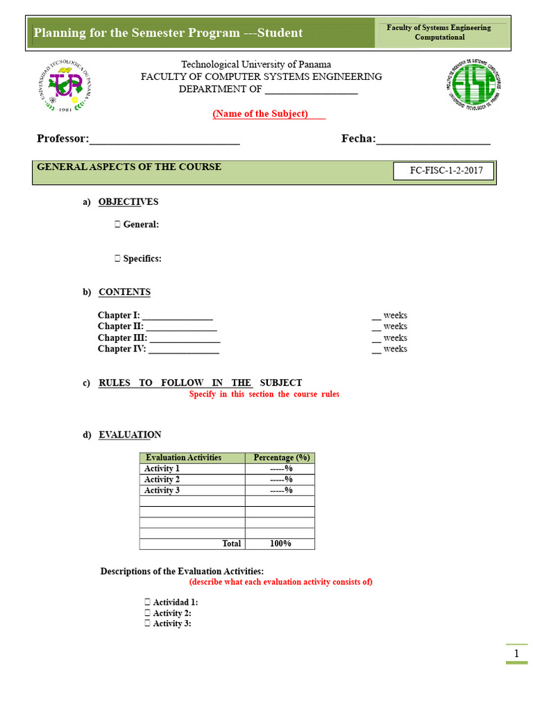 Student - Planning For The Semester Program - Student | PDF