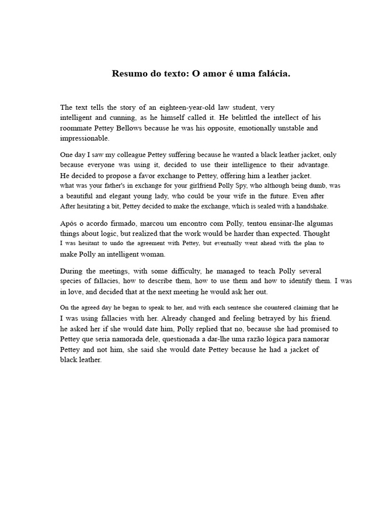 Summary of The Text Love Is A Fallacy | PDF