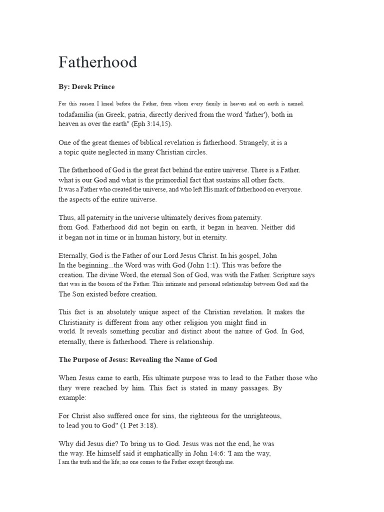Fatherhood - Derek Prince | PDF | God The Father | Revelation