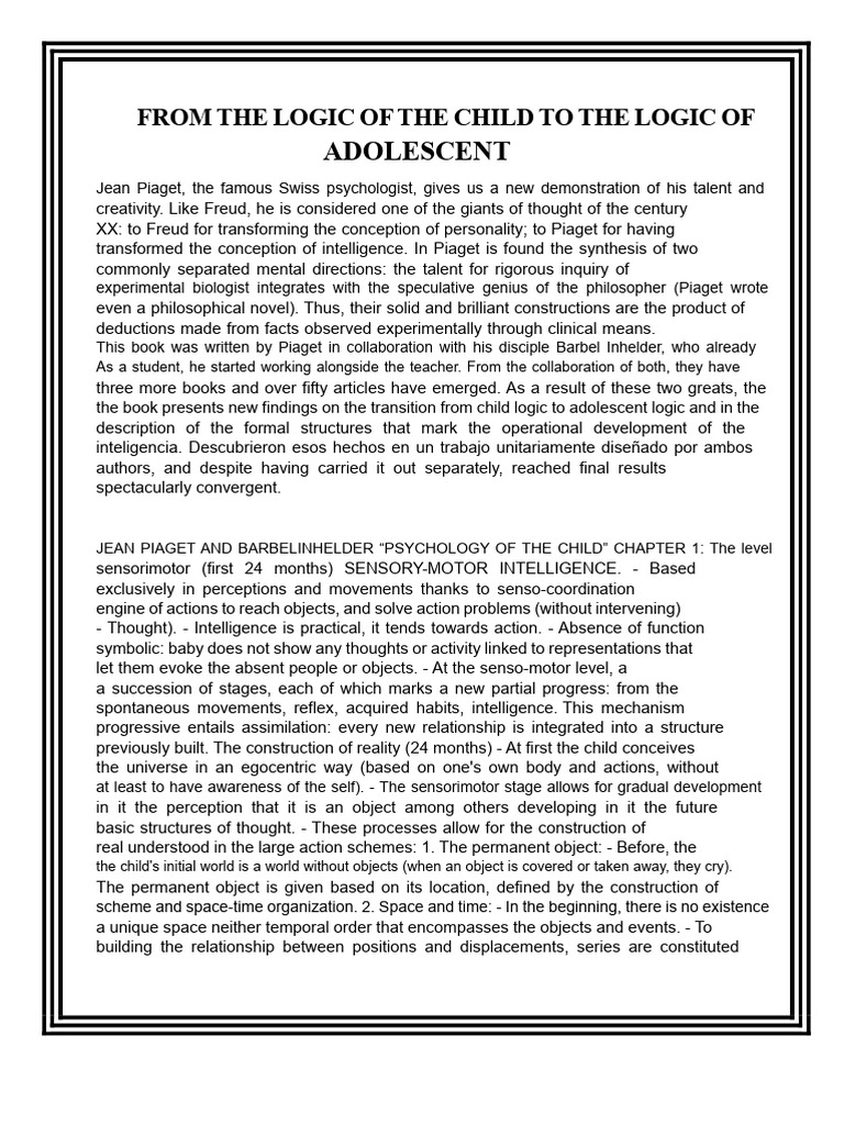 Transition from Child to Adolescent Logic | PDF | Perception | Thought